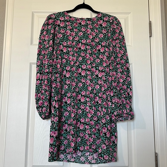 Zara | Dresses | Zara Pink Roses Mini Dress With Puff Sleeves | Poshmark